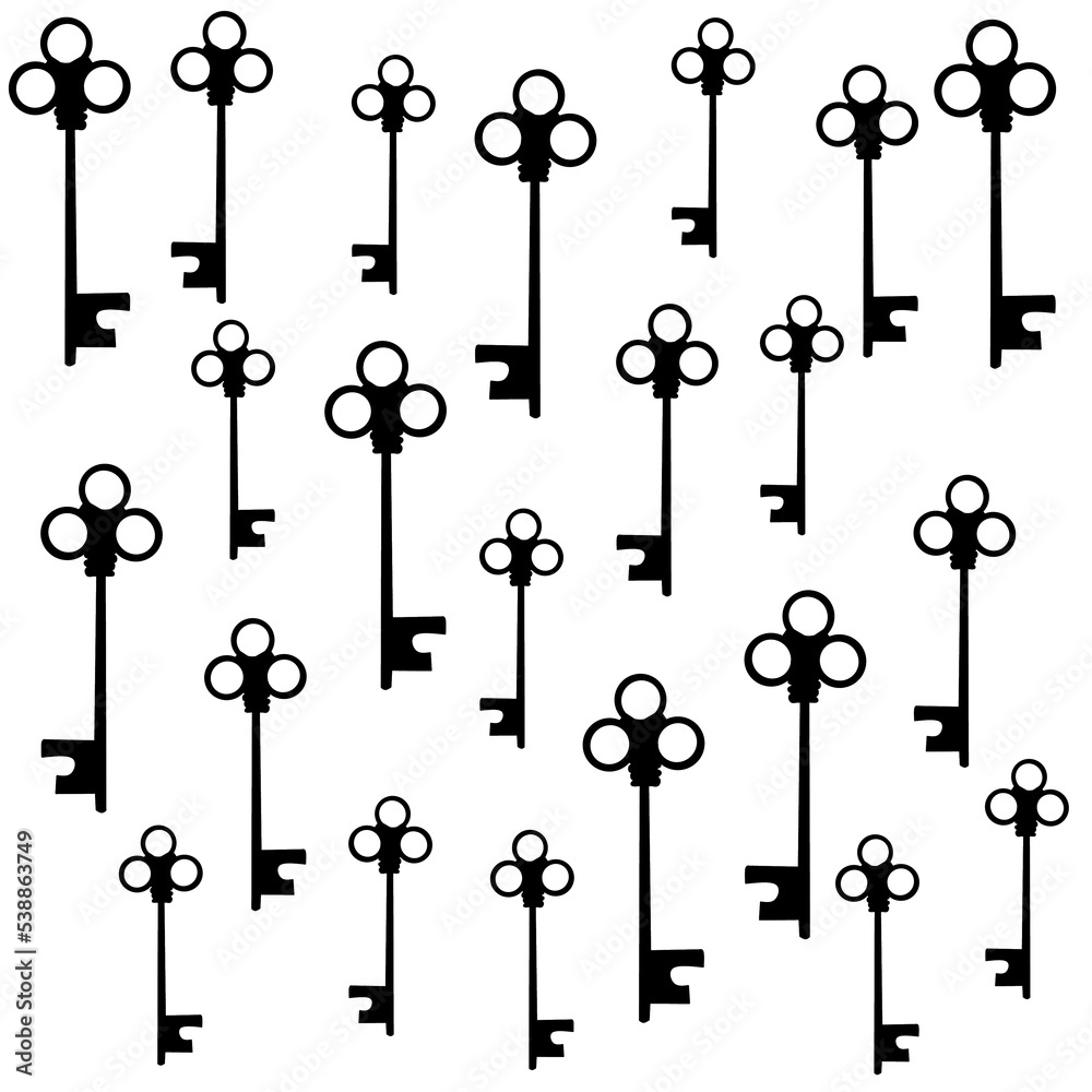 Vintage key seamless pattern in hand drawn style. Vector repeating ...