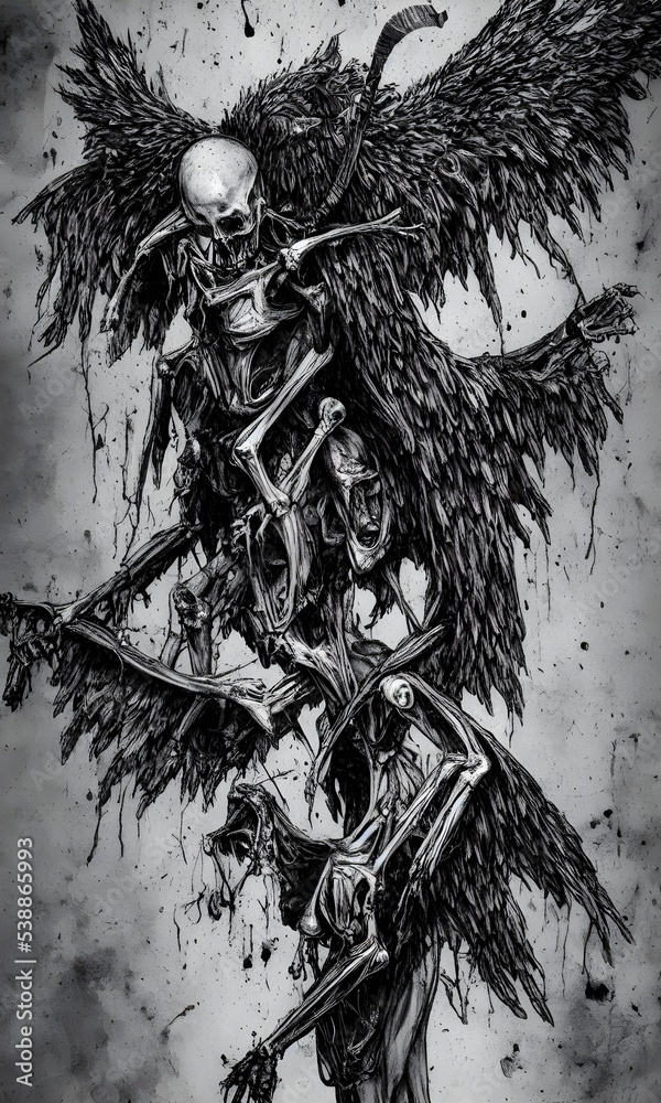 Monster alien angel, blood and gore, wings broken and bleeding ...