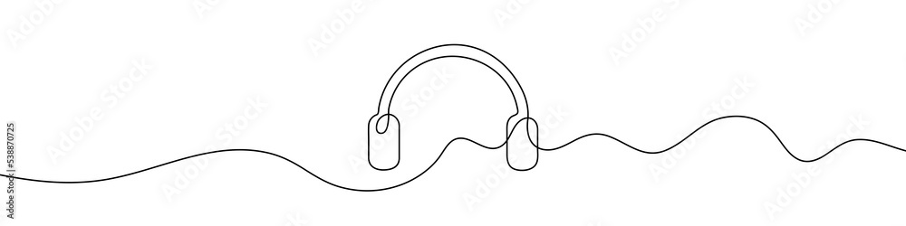 Headphones linear background. One continuous line drawing of earphones ...