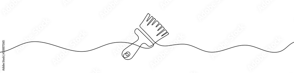 Continuous one line drawing silhouette of brush. The paintbrush linear ...