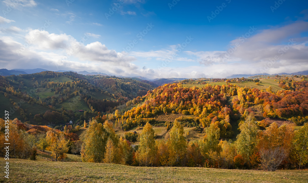 Autumn landscape in Romania. Beautiful sightseeing with the fall ...