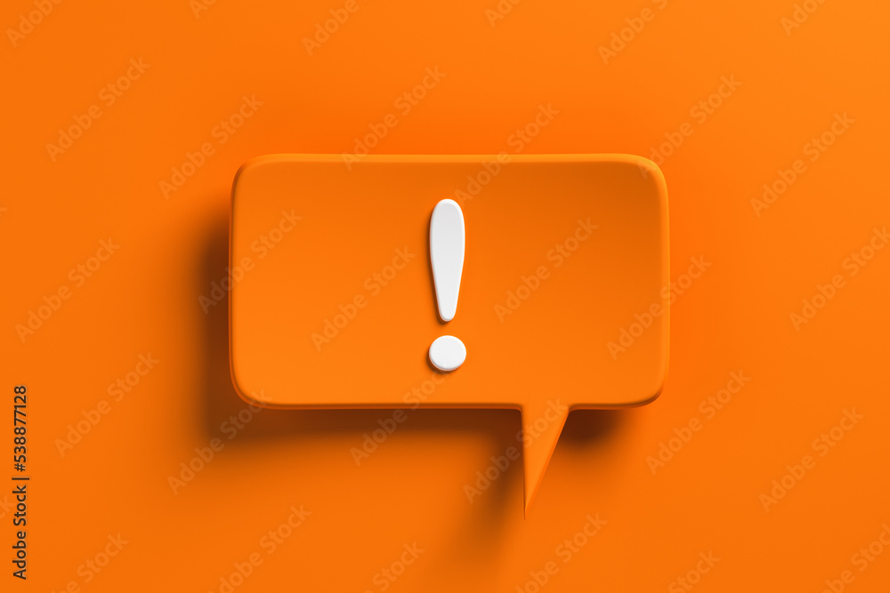 Social media notification icon, orange bubble speech with exclamation ...