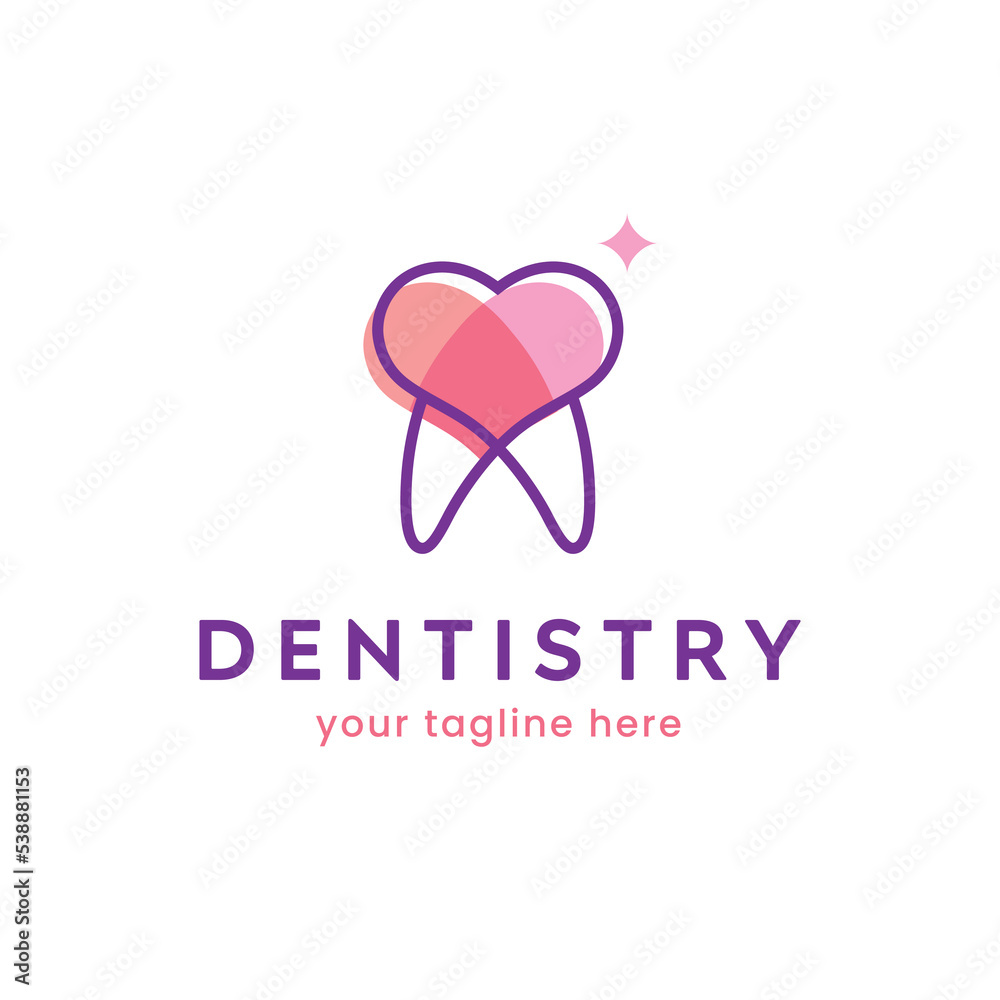 Linear tooth logo with heart shape Stock Vector | Adobe Stock