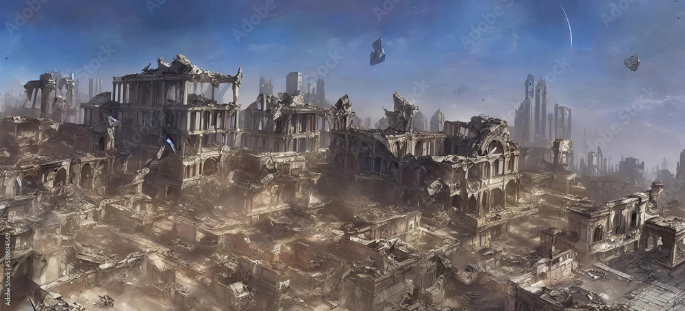 City Ruins Destroyed Buildings Background, Incredible Visual ...