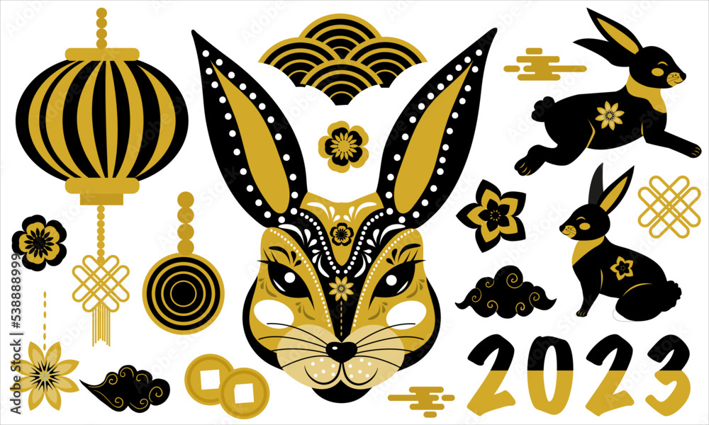 Happy Chinese New Year, year of the black rabbit 2023. Cartoon Rabbits ...