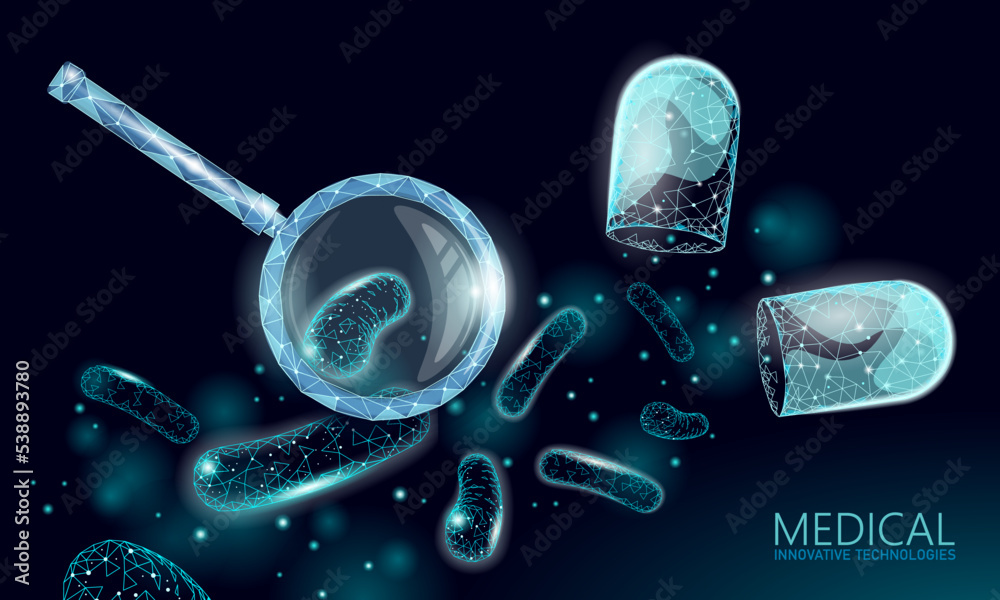 Bacteria 3D low poly render probiotics. Healthy normal digestion flora ...