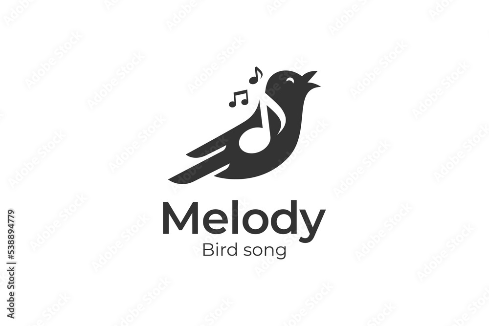singing bird silhouette logo design with canary. Music Notes for Song ...