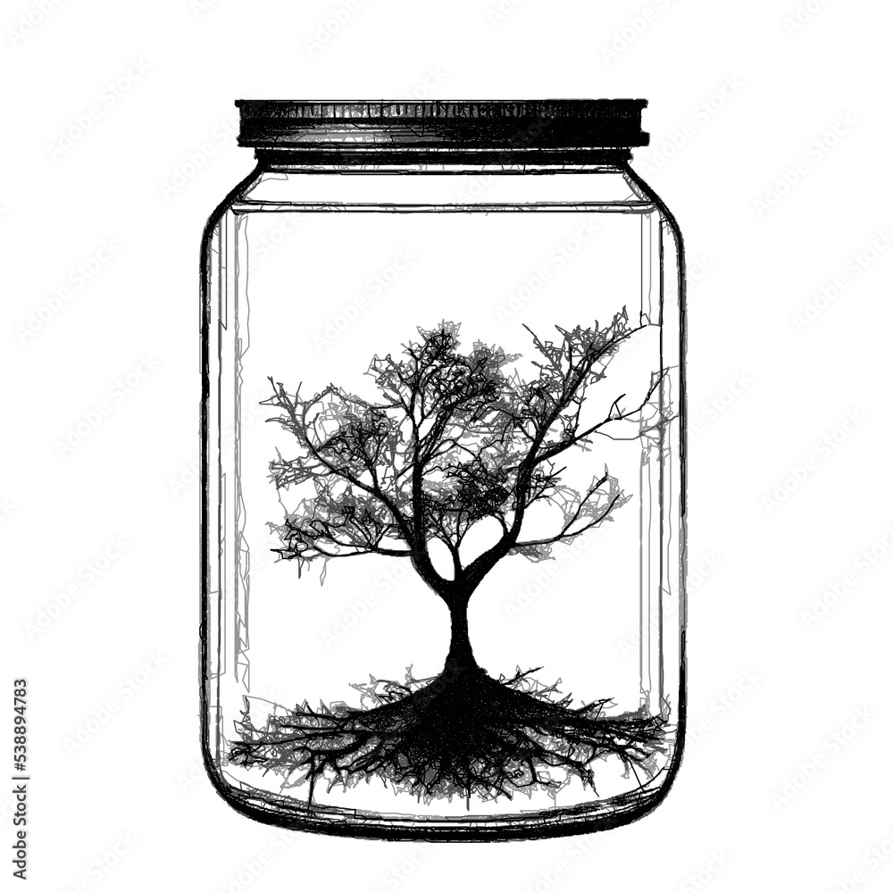 Tree in a jar. Doodle sketch. Vector illustration. Isolated on white ...