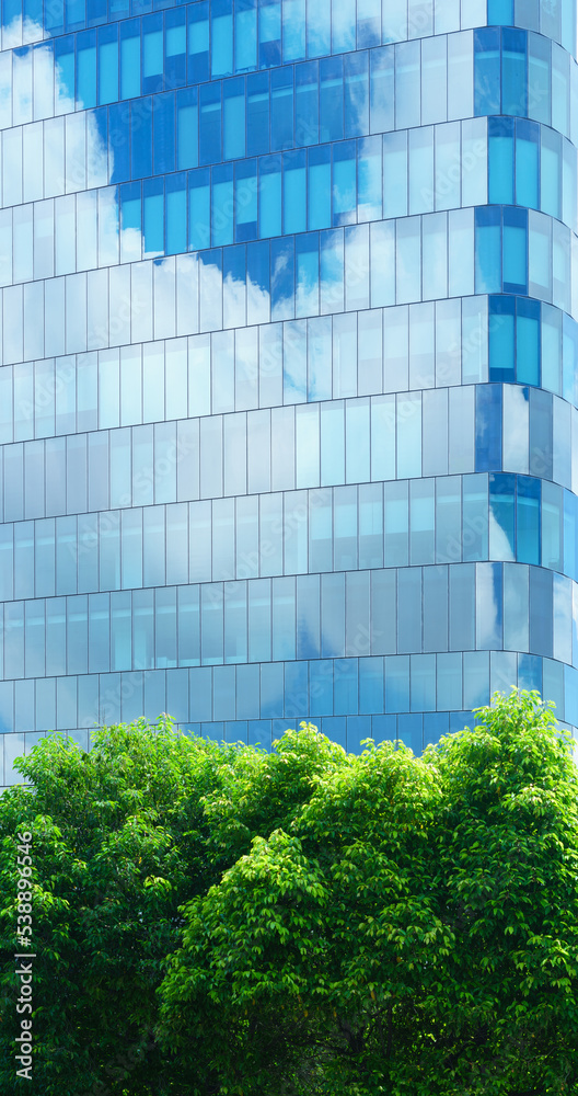 Glass wall architecture friendly office building. save energy and fresh ...