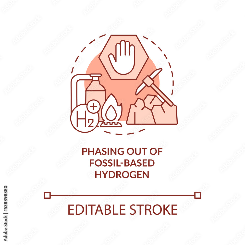 Phasing out of fossil based hydrogen red concept icon. Clean power ...