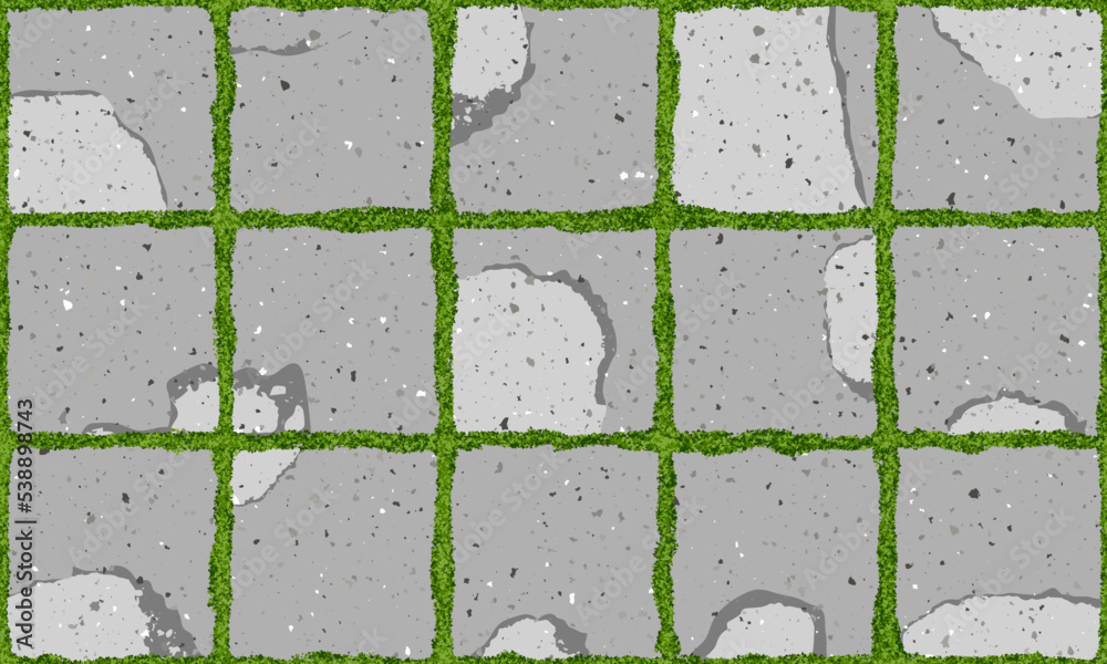 Seamless texture of old pavement with moss and concrete square cracked ...