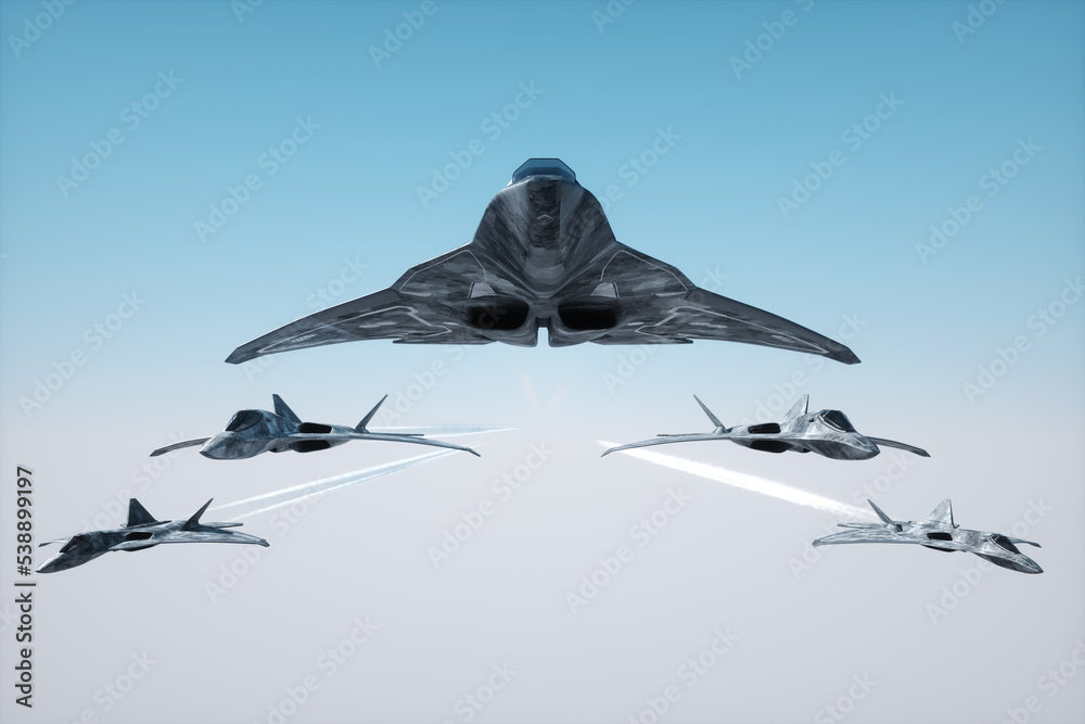 3D render Group of modern Combat aircraft, 5th or 6th generation ...