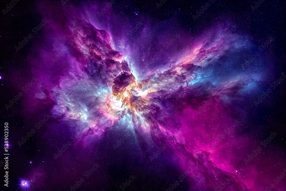 Photorealistic illustration of gorgeous nebula in outer space. AI ...