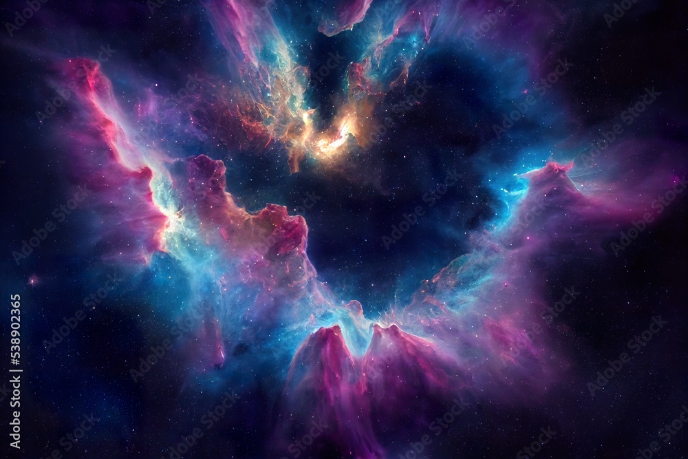 Photorealistic illustration of gorgeous nebula in outer space. AI ...