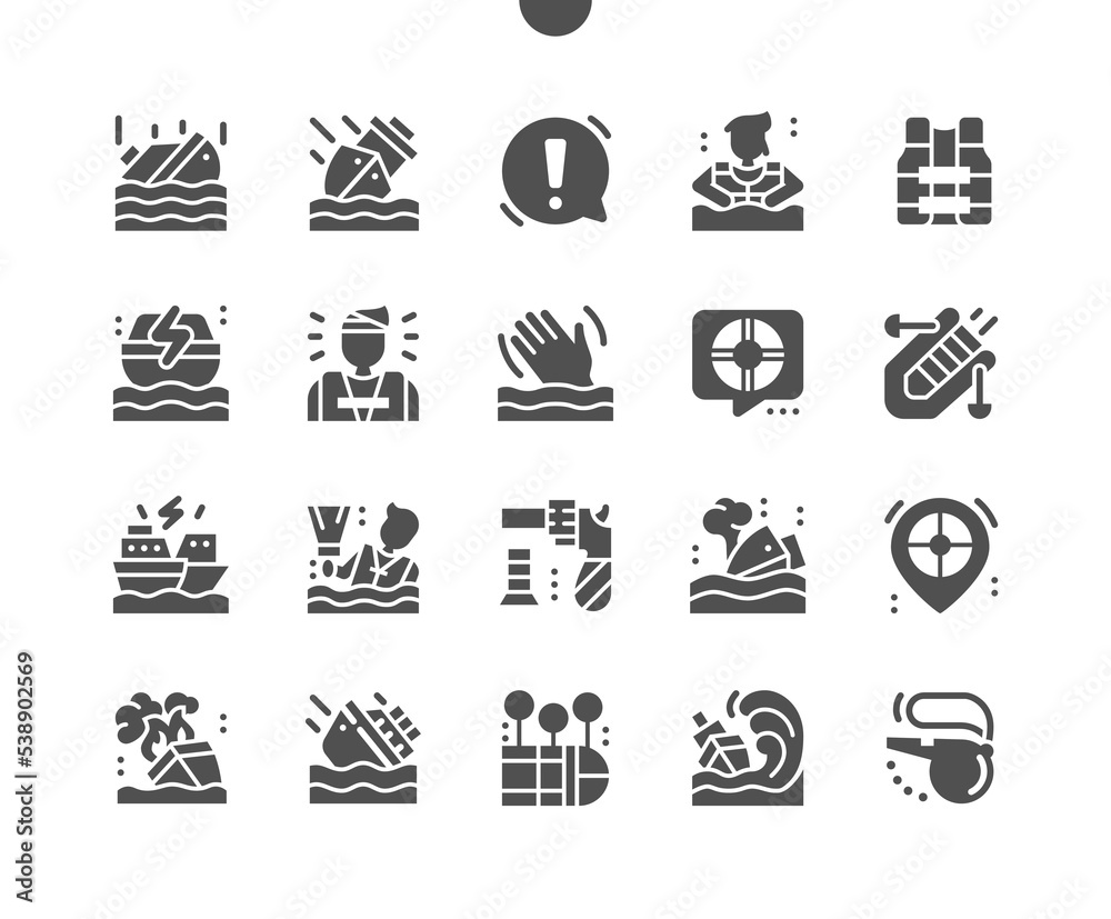 Shipwreck. Overboard passenger. Ship is sinking. Storm, life jacket ...