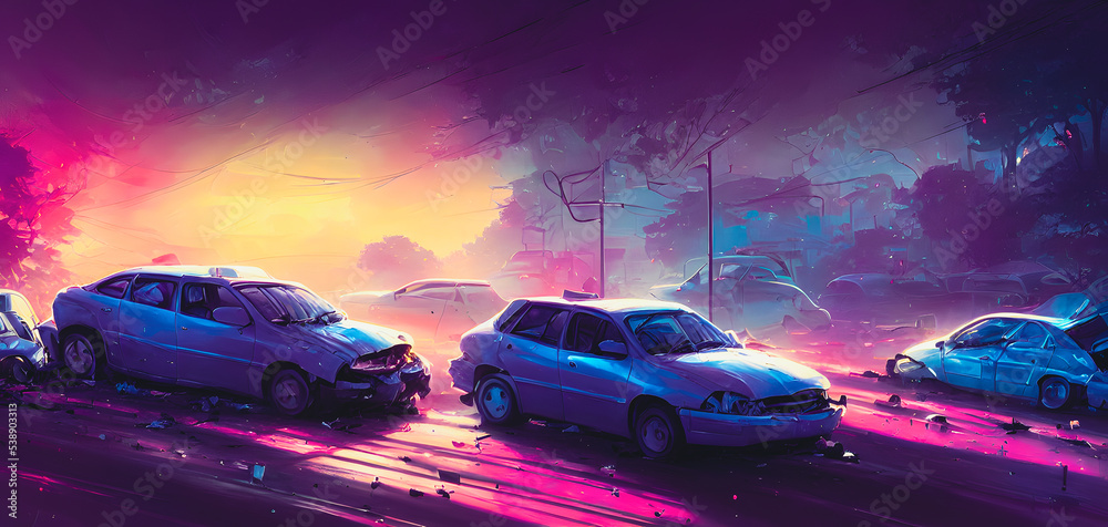 Artistic concept painting of a car crash , background illustration ...