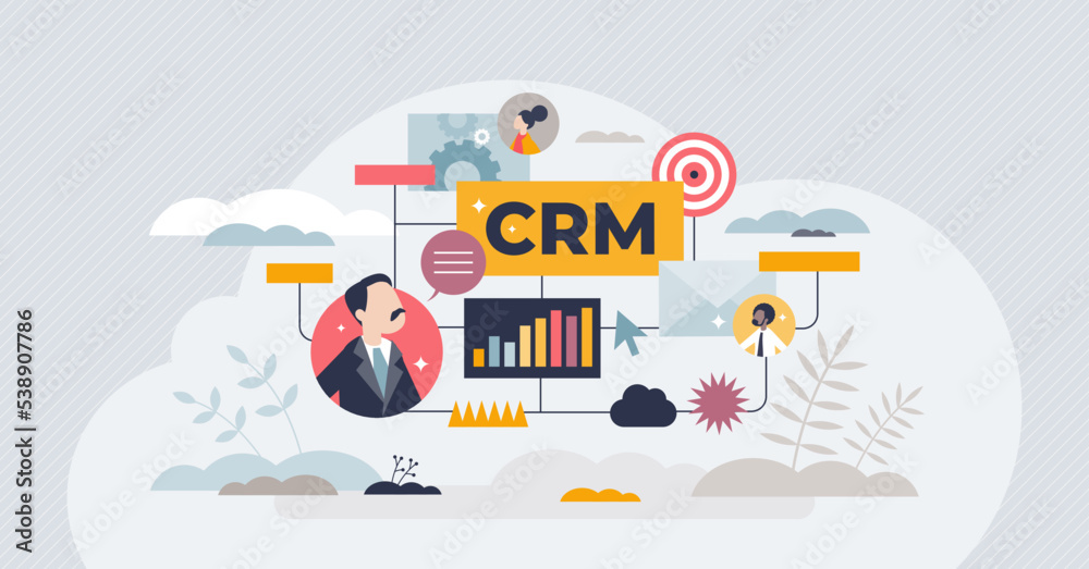 CRM system or business customer relationship management tool tiny ...
