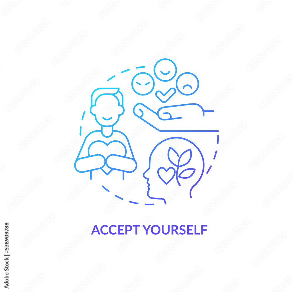 Accept yourself blue gradient concept icon. Self love benefit ...