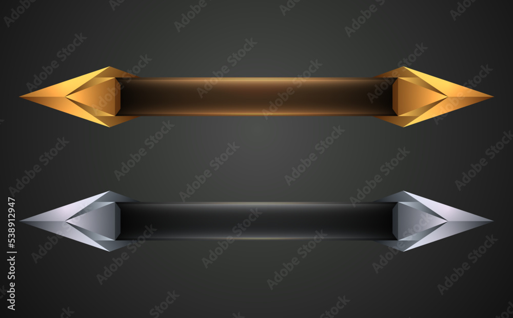 Luxury gold and silver game title banner bars, game interface medieval ...