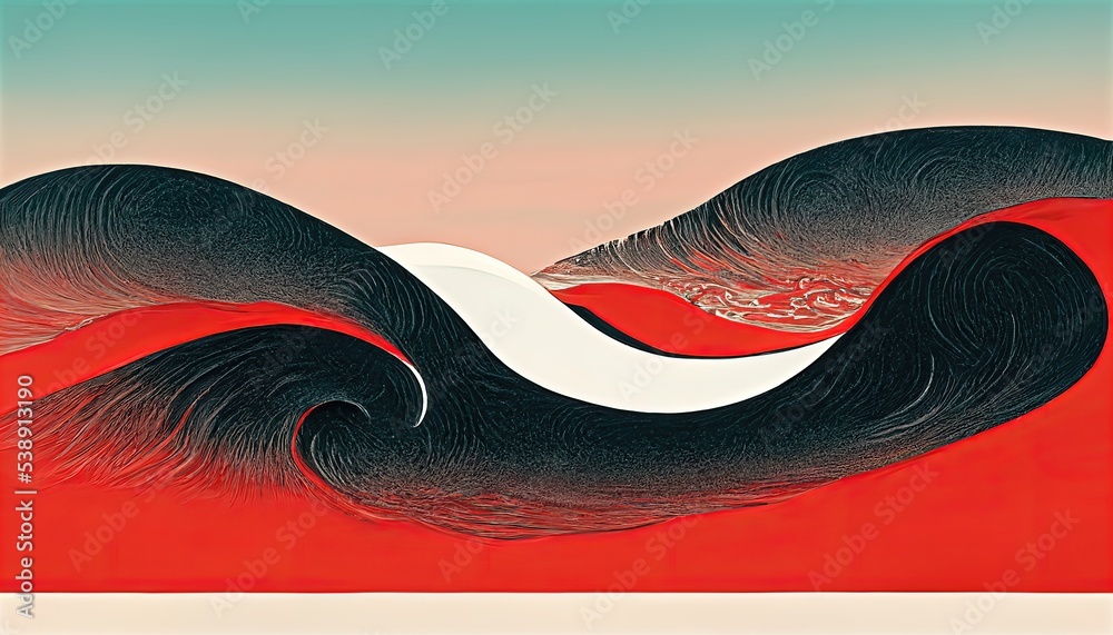 Design elements and background design in the style of Katsushika ...