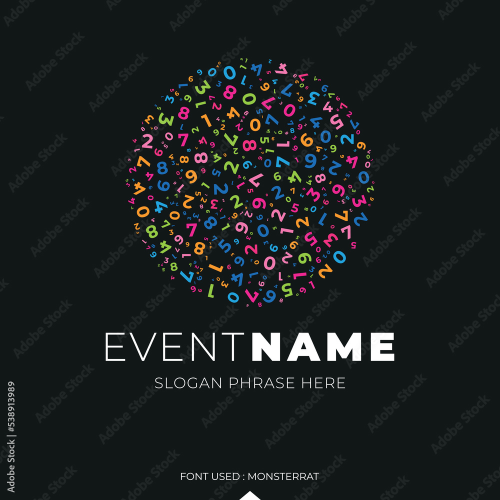 abstract design element, Multicolored random numbers forming a circle ...