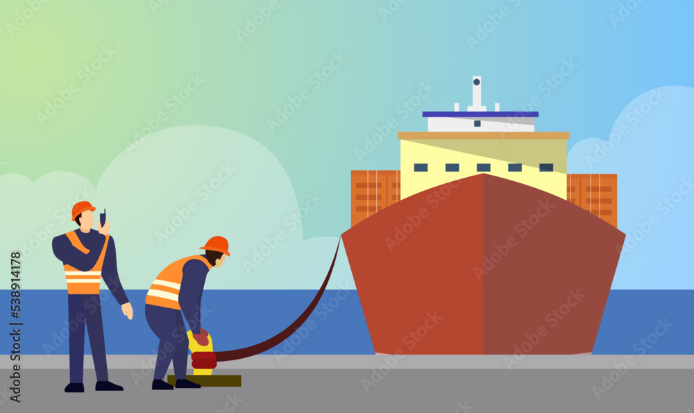 harbor workers for cargo ship vector illustration, sea cargo ship ...