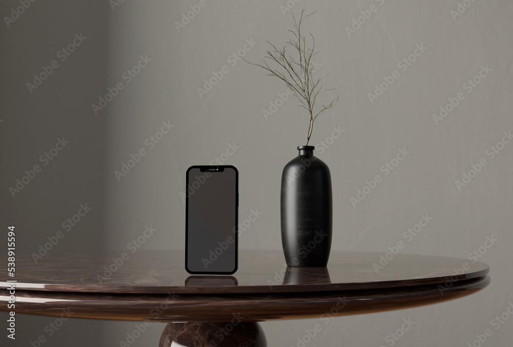 Modern abstract design template with phone mock up render for mobile ...