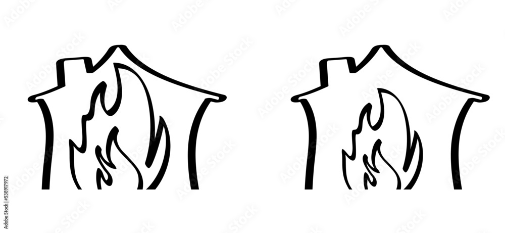 Cartoon fire, flame line pattern. Fireman's job. Vector flames icon or ...