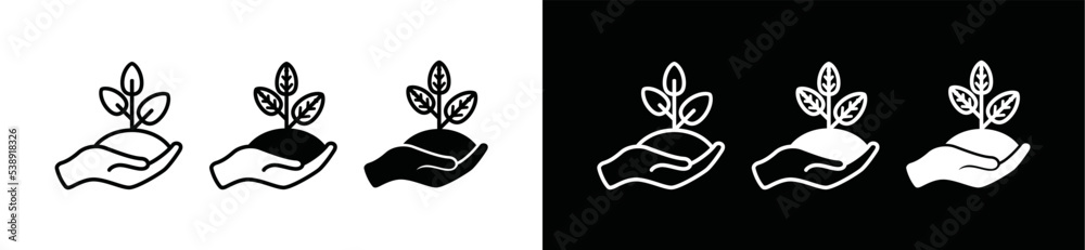 Hands holding plant icon vector. Plant or sprout in a hand symbol ...