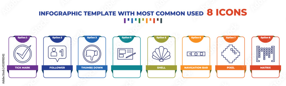 infographic template with outline icons. thin line icons such as tick ...