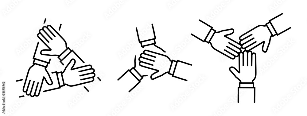 Team hands together icon set. Teamwork symbol. Simple business ...
