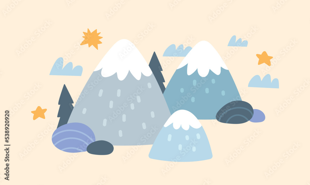 Cute mountains icon. Natural landscape, poster or banner for website ...