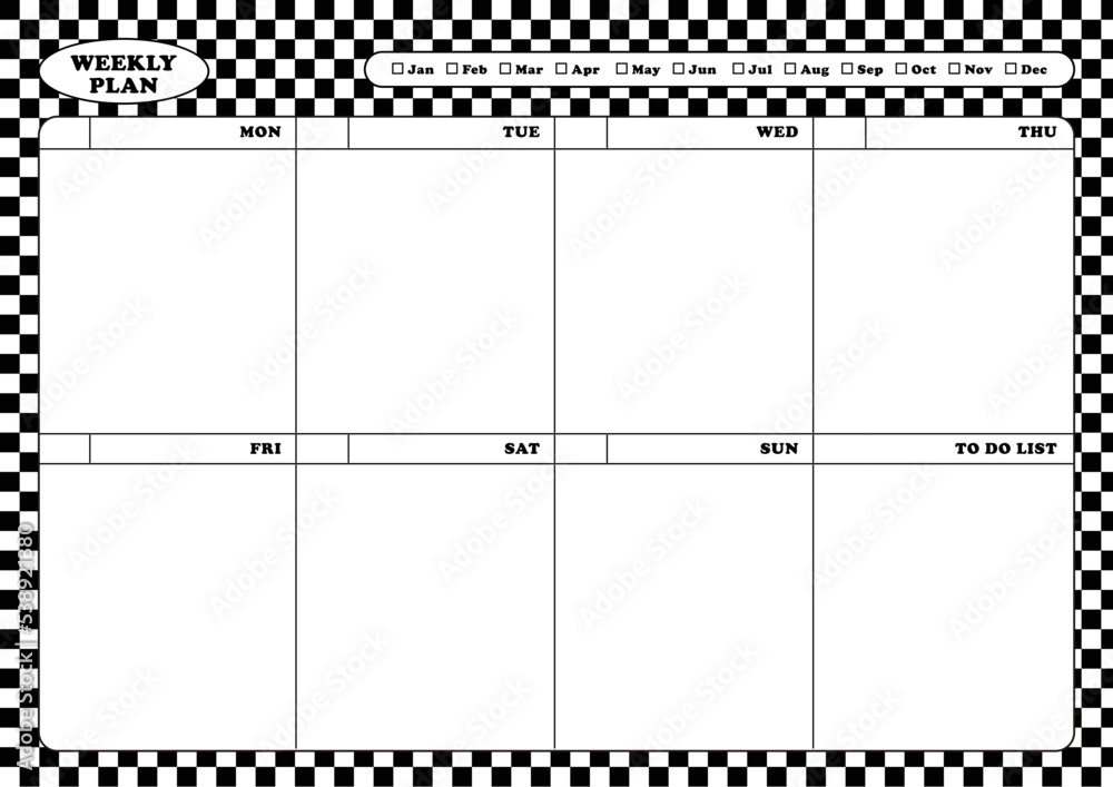 weekly plan planner template design on chess, check, grid, checkerboard ...