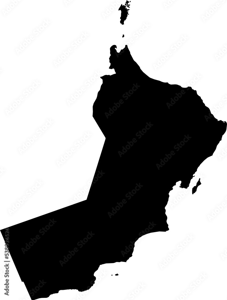 Oman Map. Omani Black Map Country National Detailed Boundary Border ...