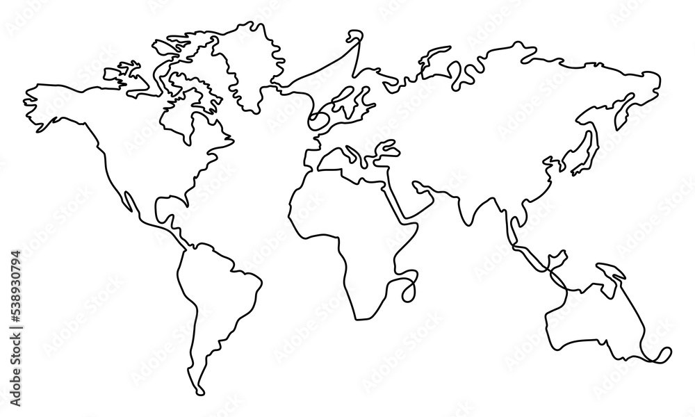Linear drawing of World map. Image of world map. Vector illustration ...