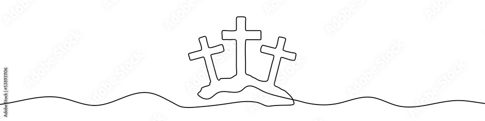Continuous linear drawing of calvary. One line drawing background ...