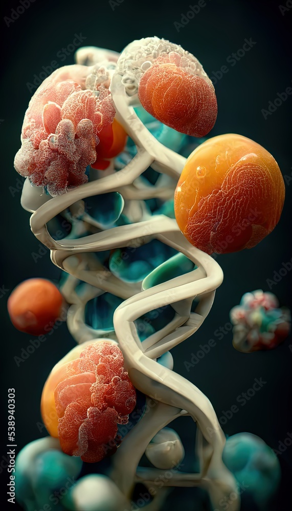DNA structure, microscope view inside human body, cells, microorganism ...