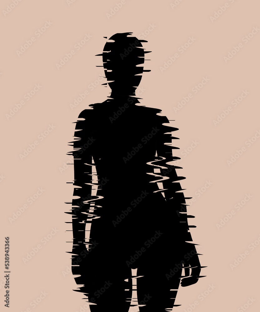 vertical illustration. isolated black silhouette of human or alien with ...