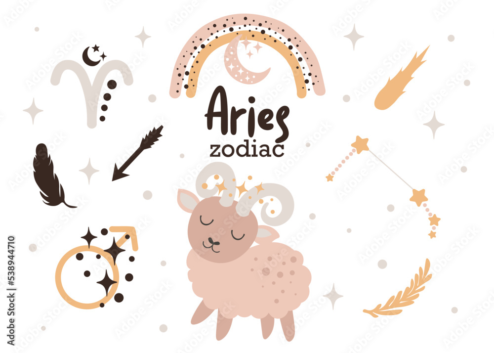 Aries zodiac sign clipart - cute kids horoscope, zodiac stars ...