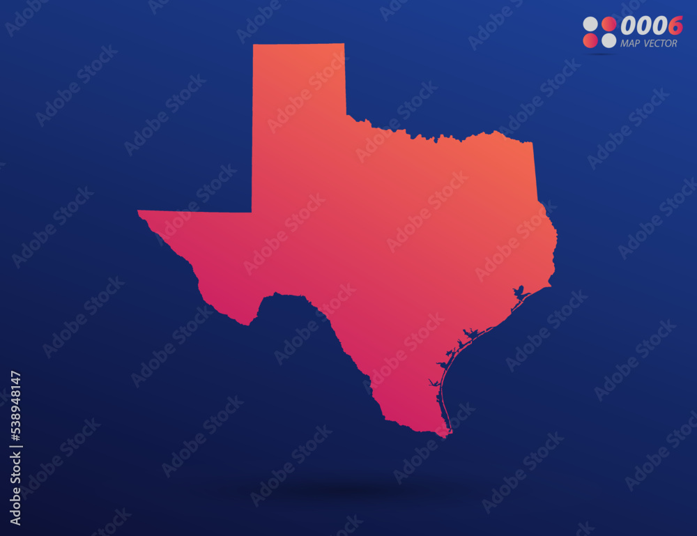 Vector bright orange gradient of Texas map on dark background. Organized in layers for easy ...