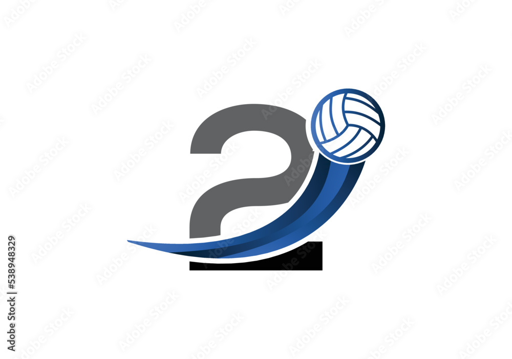 Letter 2 Volleyball Logo Design For Volleyball Club Symbol Vector ...