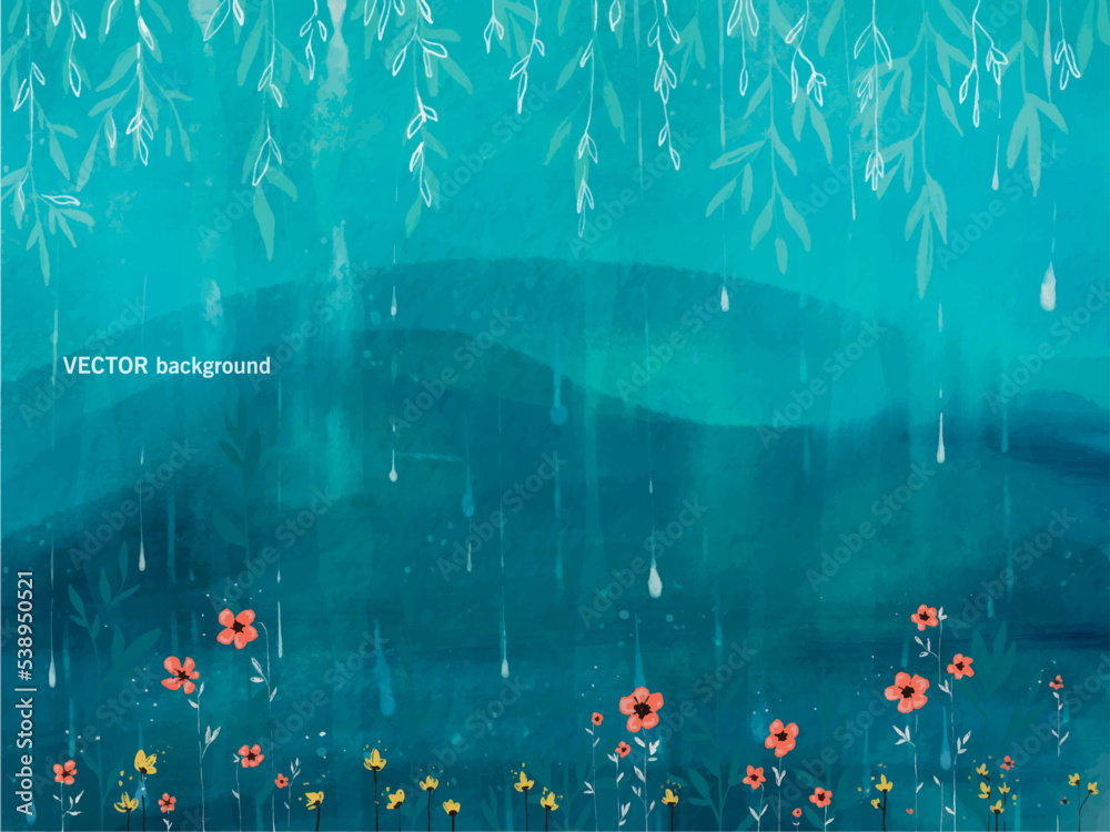 Natural background with rain drops texture of acrylic painting forest ...