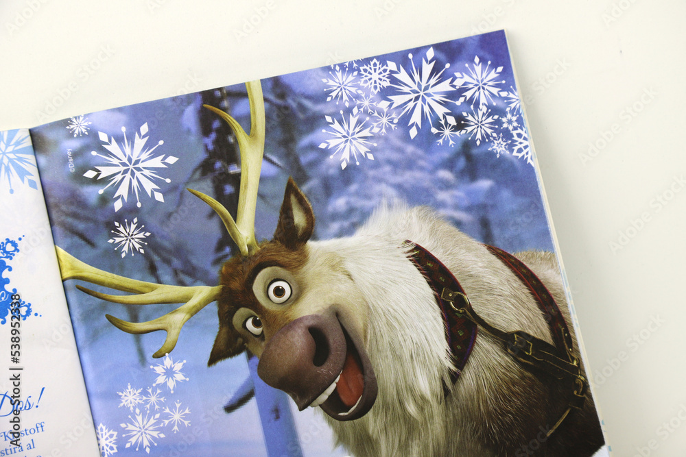 Magazine with the reindeer Sven from the animated Disney movie Frozen a ...