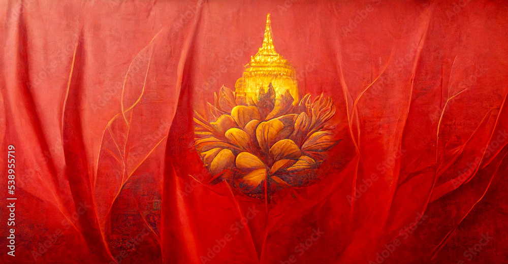 Golden flower on red background. Thai paint. thai art. antique thailand ...