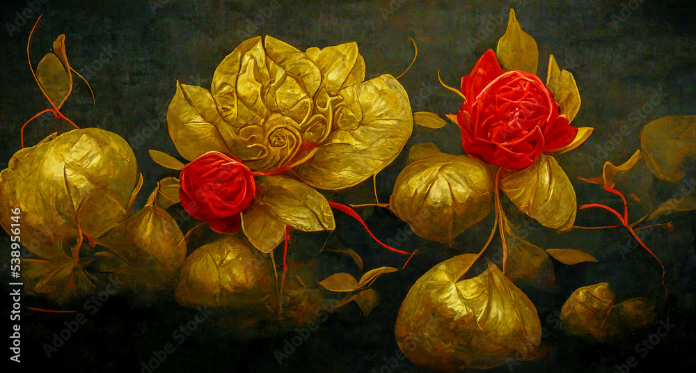 Golden flower on black background. Thai paint. thai art. antique ...