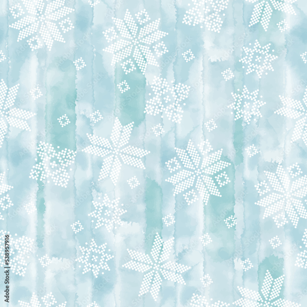 Abstract winter seamless pattern on blue watercolor background ...