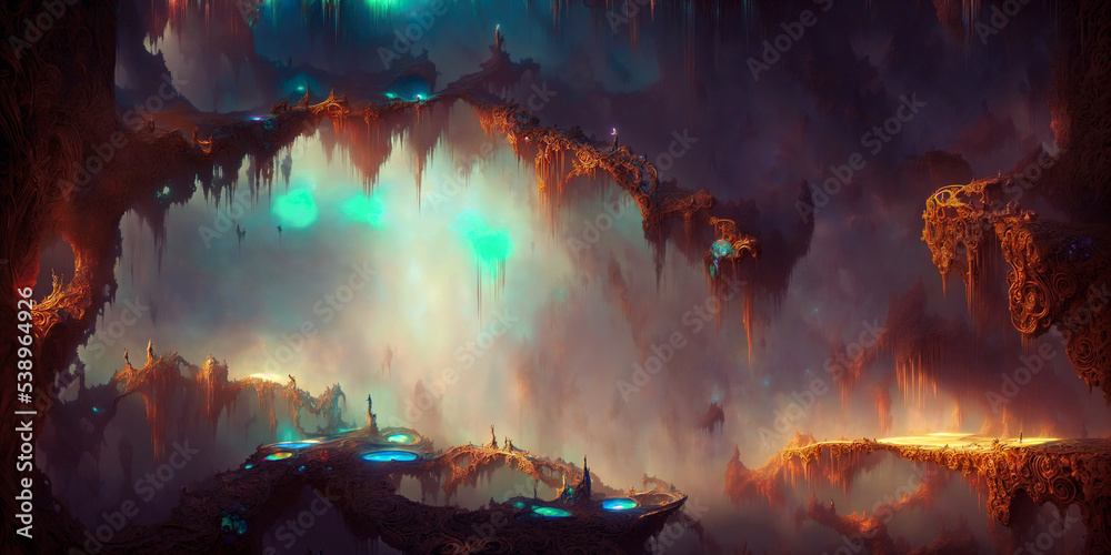 Lush, Colorful Alien Landscape on an Opalescent Planet with Floating ...
