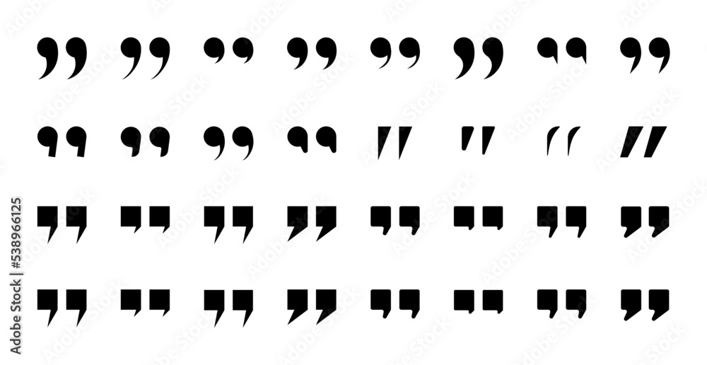 Set of vector quotation marks, signs silhouettes, black quotation mark ...