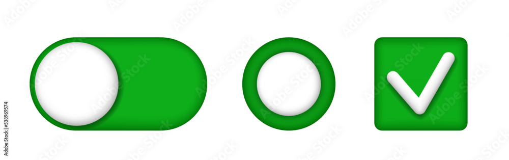 Vecteur Stock User interface design elements. Toggle button, Radio button and Checkbox. Vector ...