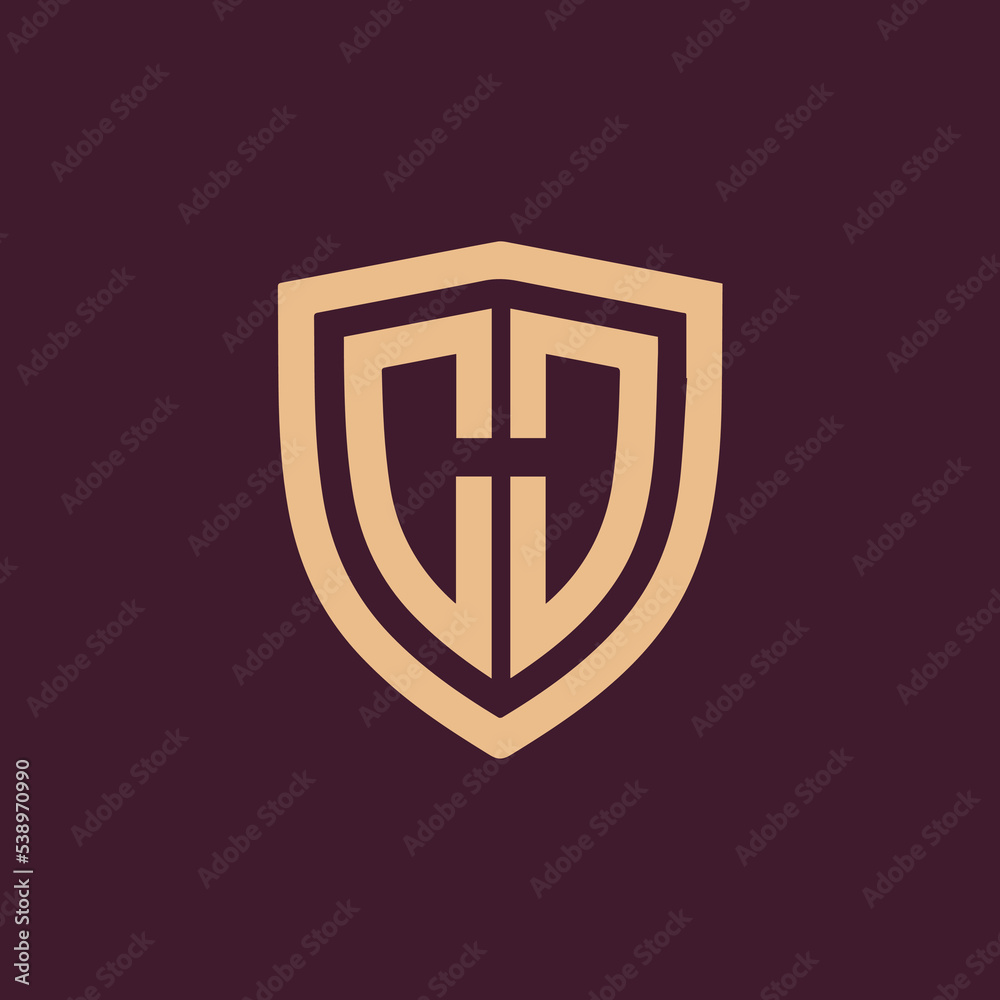 Shield basic outline initial h symbol logo design vector image Stock ...